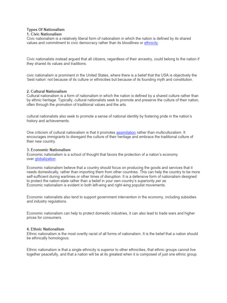 Types of Nationalism | PDF | Nationalism | Nazism