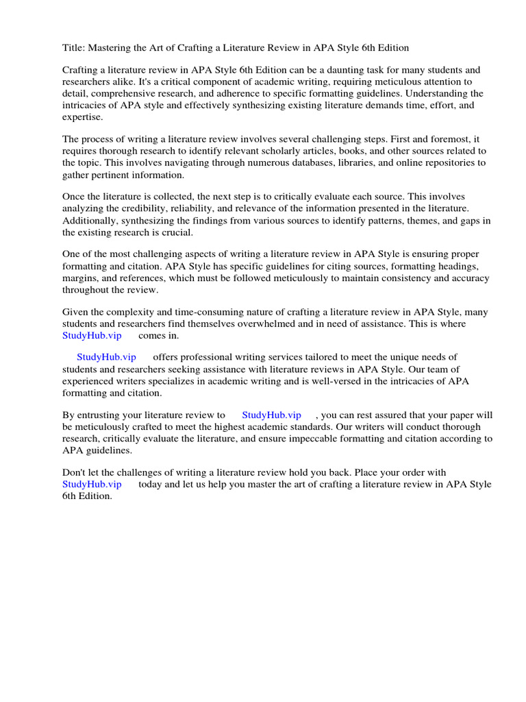 Sample Literature Review Apa Style 6th Edition | PDF | Wellness