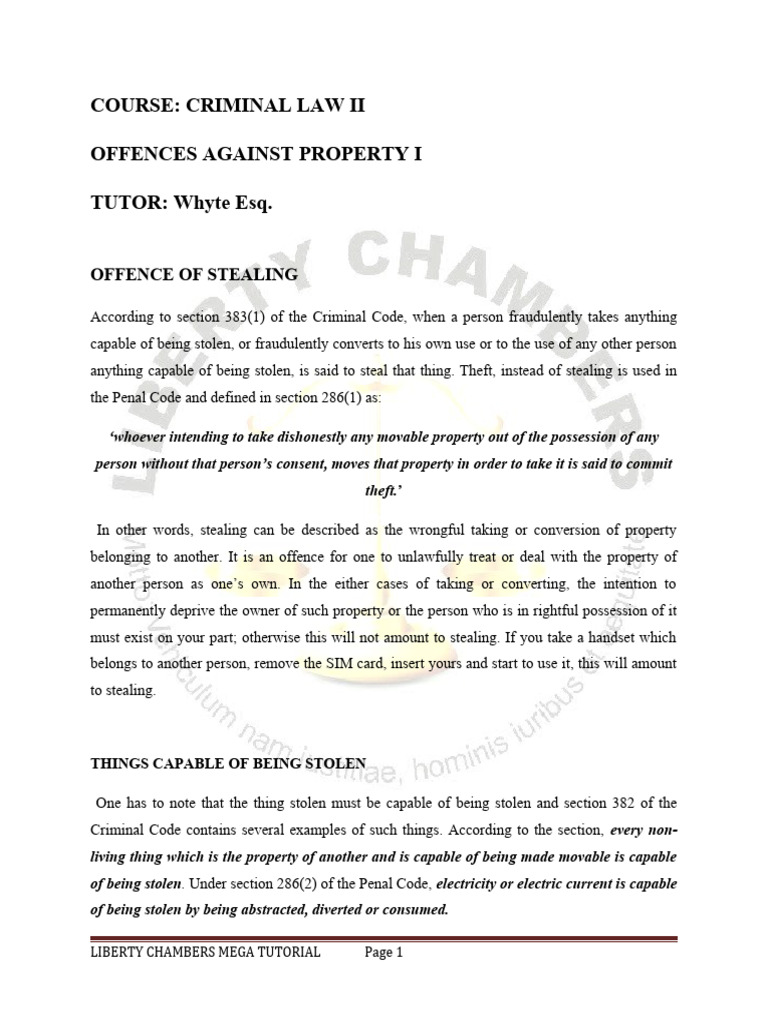 OFFENCES AGAINST PROPERTY PART 1 | PDF | Burglary | Theft
