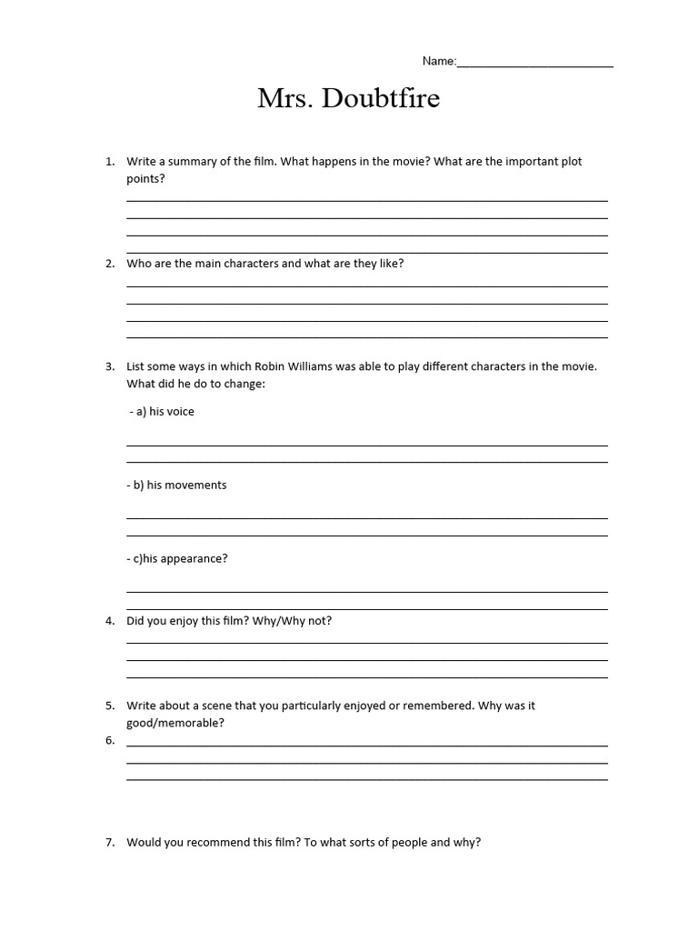 Mrs Doubtfire | PDF | Games & Activities | Social Science