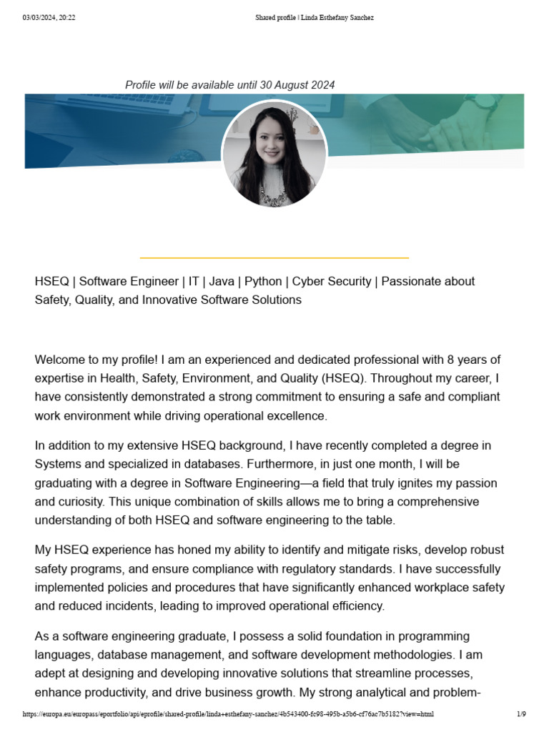 CV - Linda Esthefany Sanchez | PDF | Occupational Safety And Health | Safety