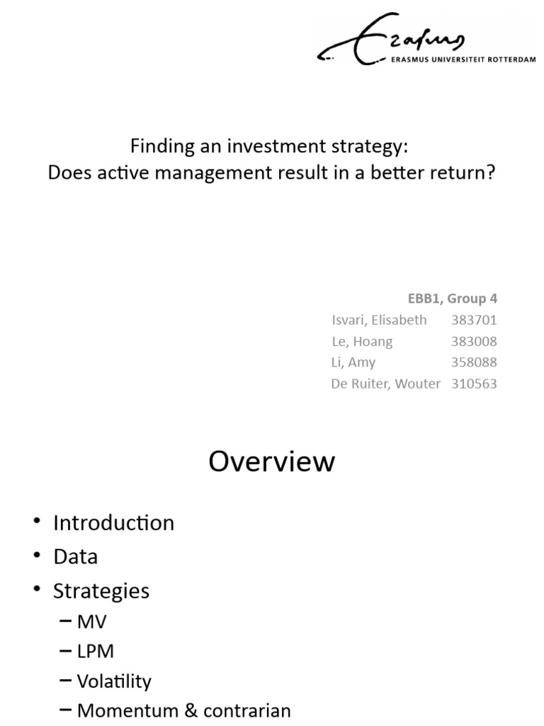 Investment Strategies: Active vs Passive | PDF | Sharpe Ratio | Beta ...
