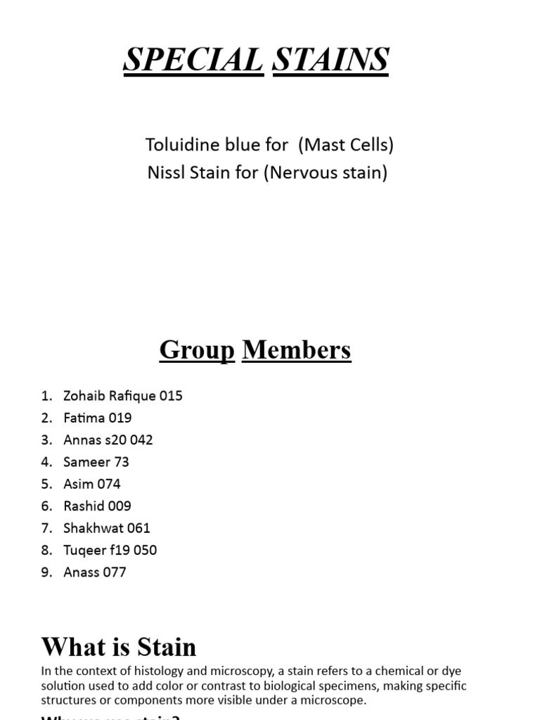 Special Stains | PDF | Staining | Histology