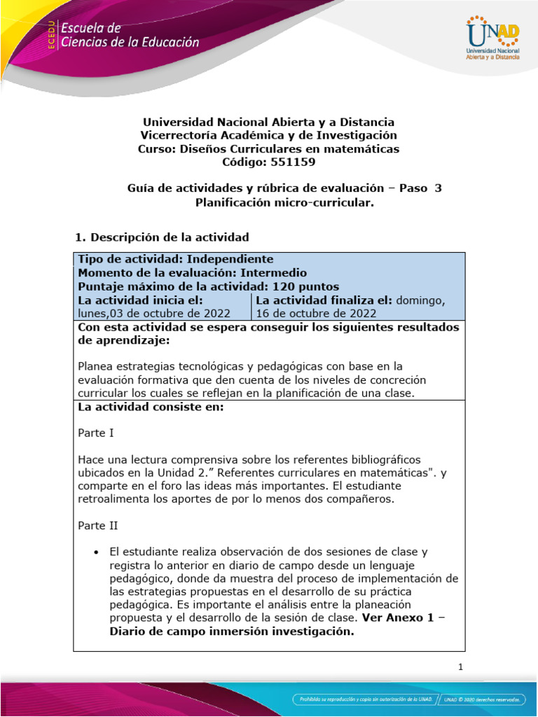 Guía de Actividades y Rúbrica de Evaluación - Unidad 2 - Paso 3 - Planificación Micro-Curricular ...