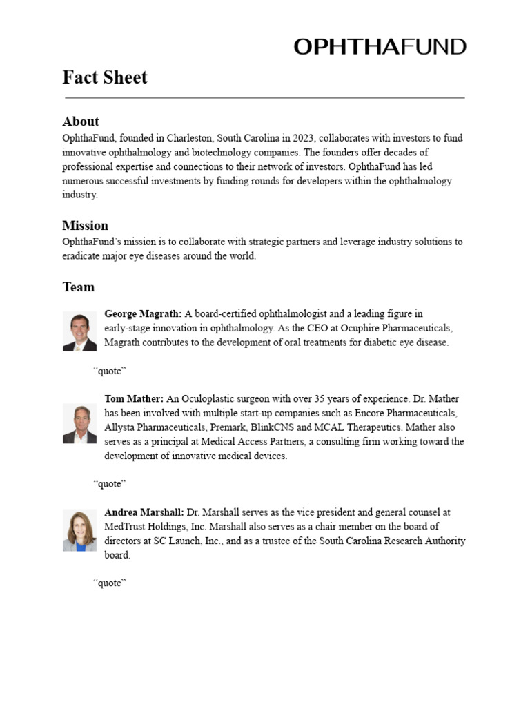 Ophthafund Fact Sheet 1 | PDF