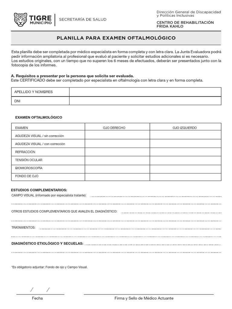 Certificado de Examen Oftalmológico | PDF