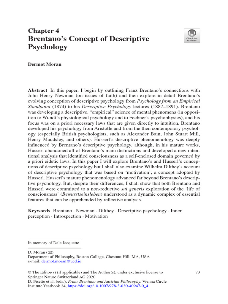 Brentano's Descriptive Psychology Insights | PDF | Edmund Husserl ...