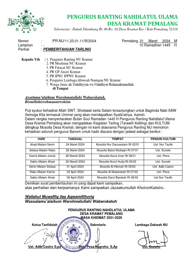 Jadwal Tarling Ramadan NU Kramat | PDF | Agama & Spiritualitas