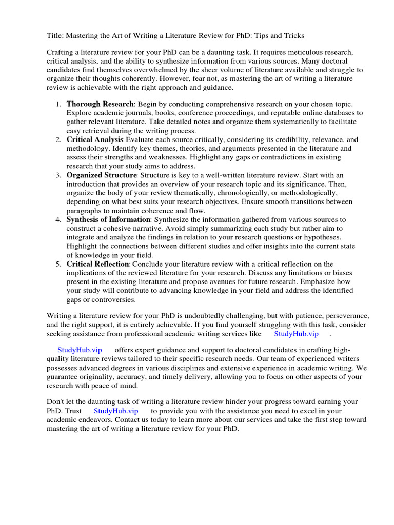 How To Write A Good Literature Review For PHD | PDF | Methodology ...