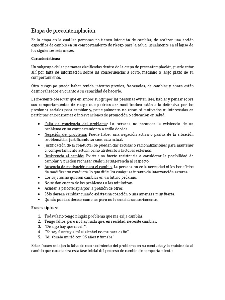 Etapa de Precontemplación | PDF | Comportamiento | Conceptos psicologicos