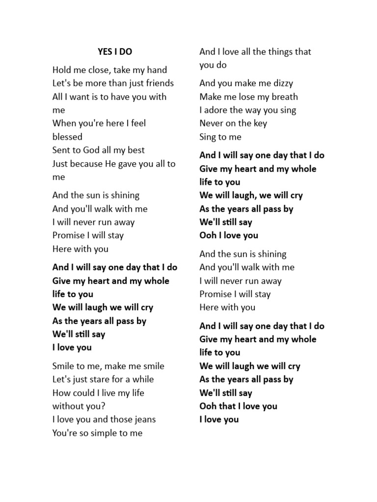 Yes I Do - Love Song Lyrics | PDF