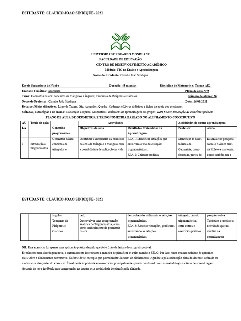 Alinhamento Construtivo Plano Claudio-Sindique | PDF | Aprendizado | Geometria