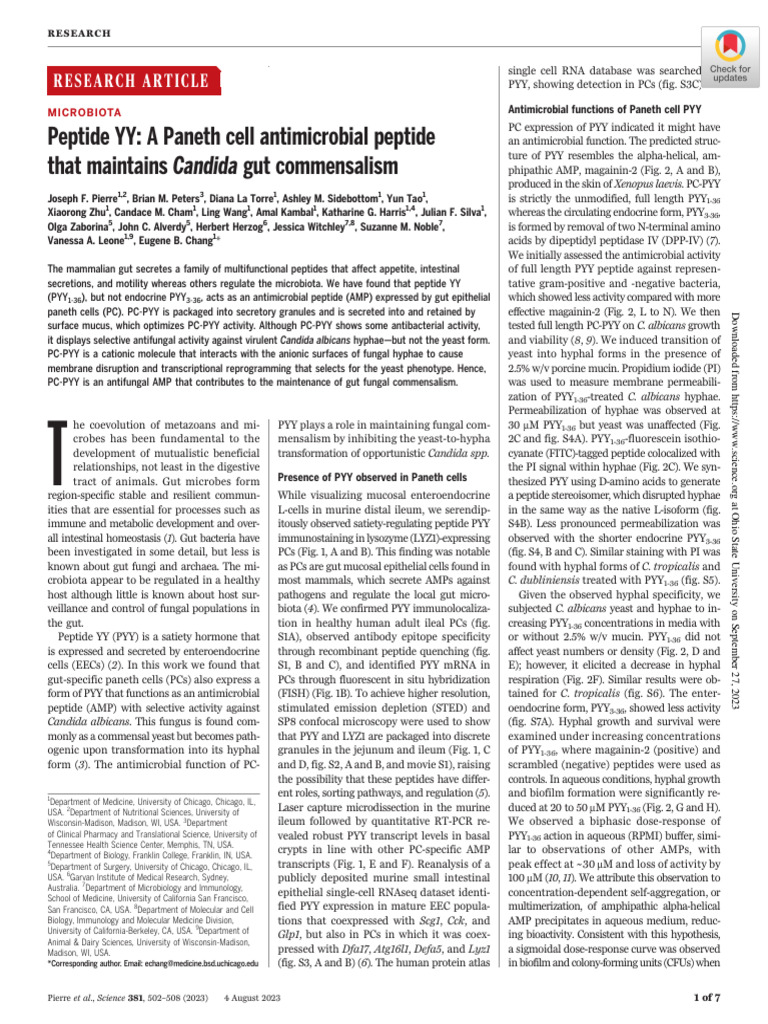 Peptide YY: A Paneth Cell Antimicrobial Peptides That Maintains Candida ...