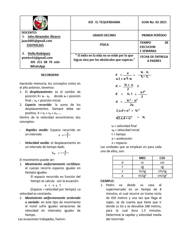 Guia #2 - Decimo - Fisica - Stella Rodríguez Jhon Alvarez | PDF ...