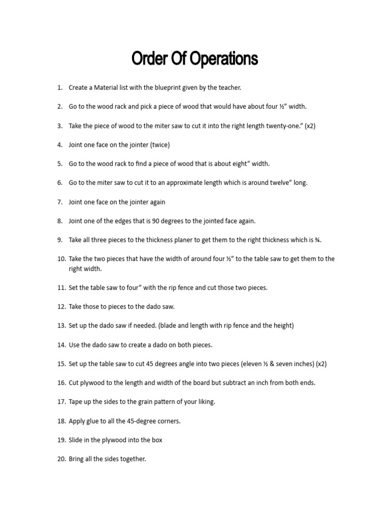 Order of Operations 1 | PDF | Crafts | Tools