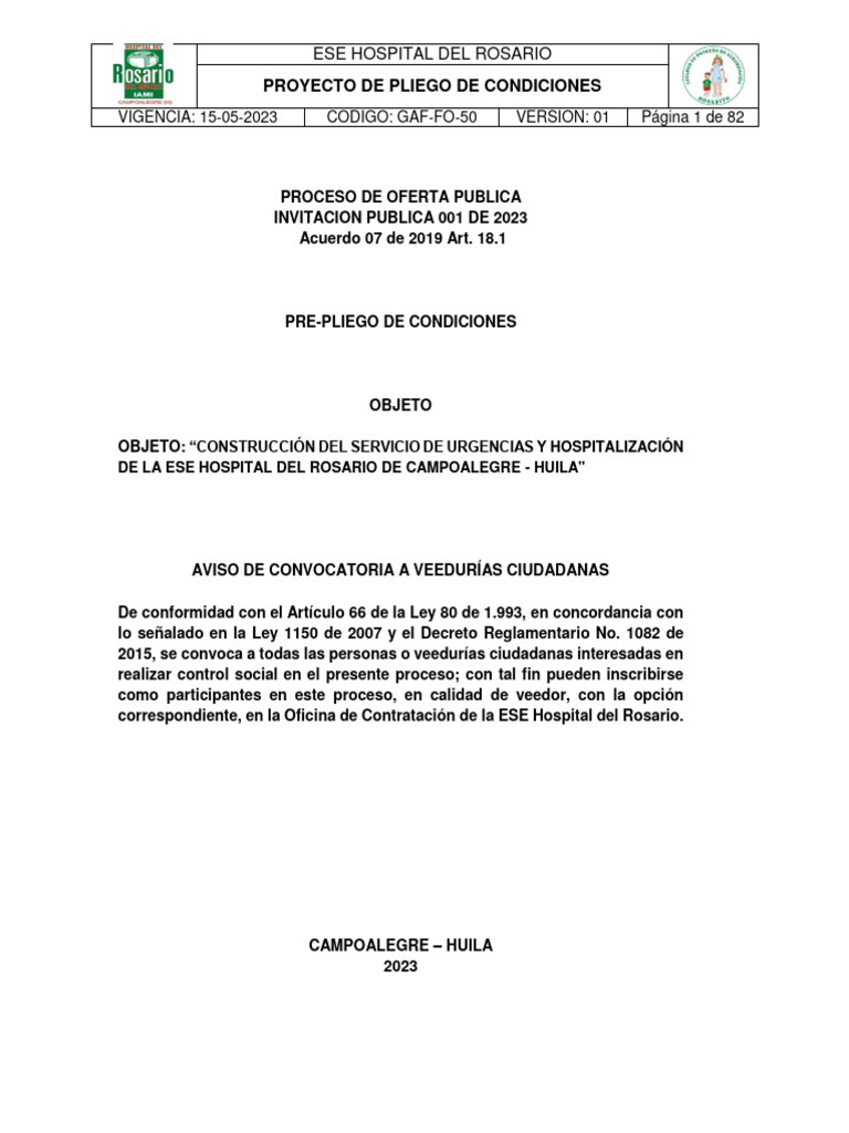 Proyecto de Pliegos de Condiciones | PDF