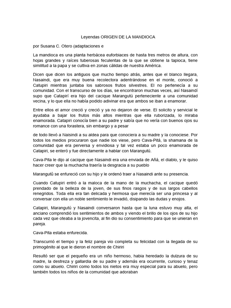 Leyendas ORIGEN DE LA MANDIOCA | PDF