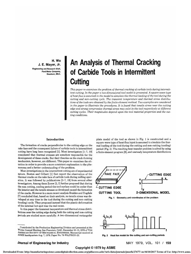 An Analysis of Thermal Cracking of Carbide Tools in Intermittent Cutting | PDF | Stress ...