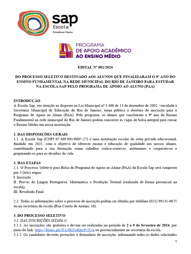 Edital Bolsistas PAA 2024 Sap V.2 | PDF | Carreira e Crescimento