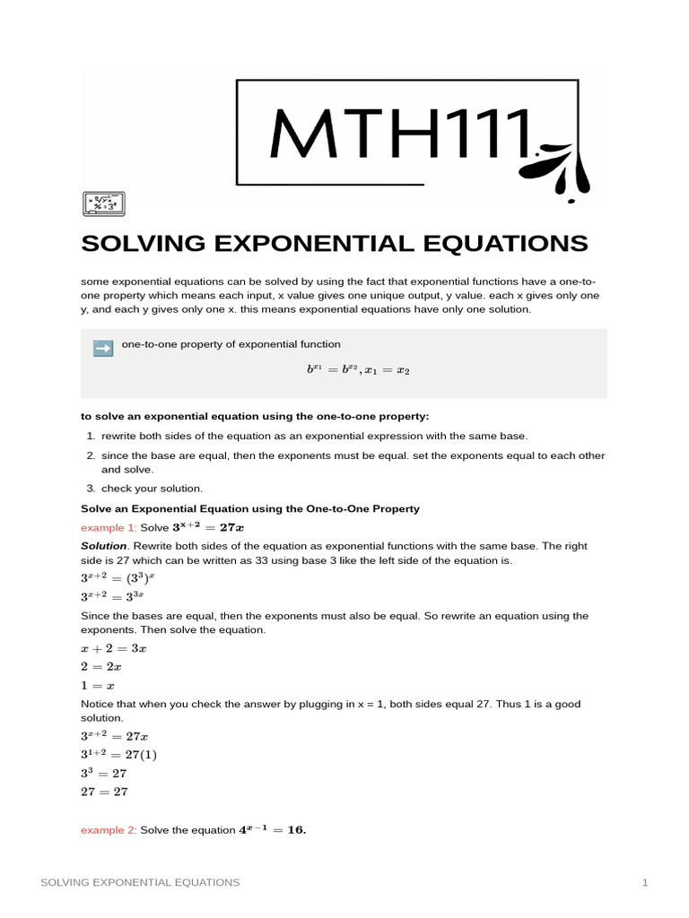 Solving Exponential Equations | PDF | Equations | Exponentiation