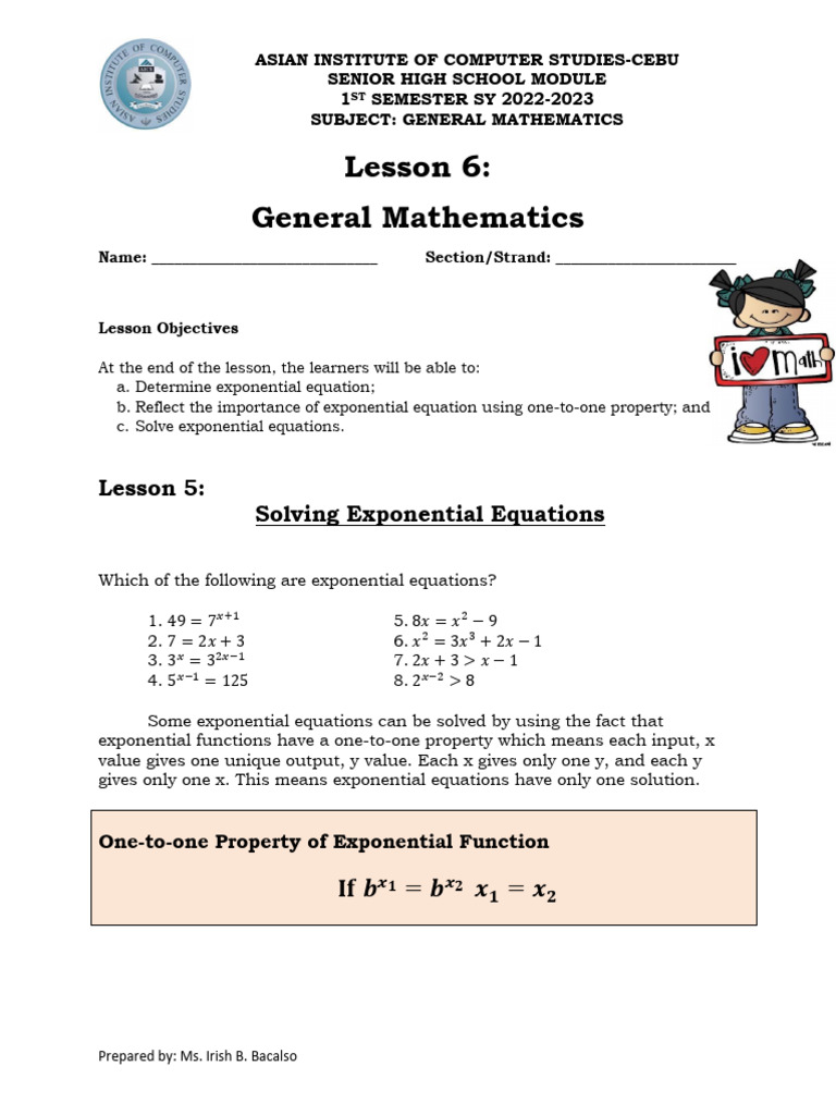Lesson6 Math111reading | PDF | Equations | Exponential Function