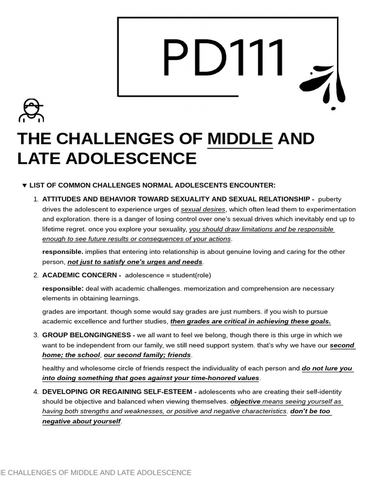 The Challenges of Middle and Late Adolescence | PDF