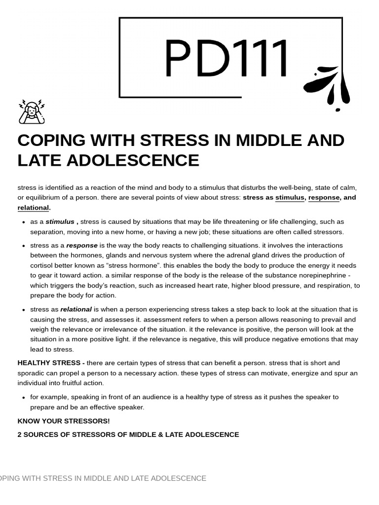 Coping Strategies for Adolescent Stress | PDF | Stress (Biology ...