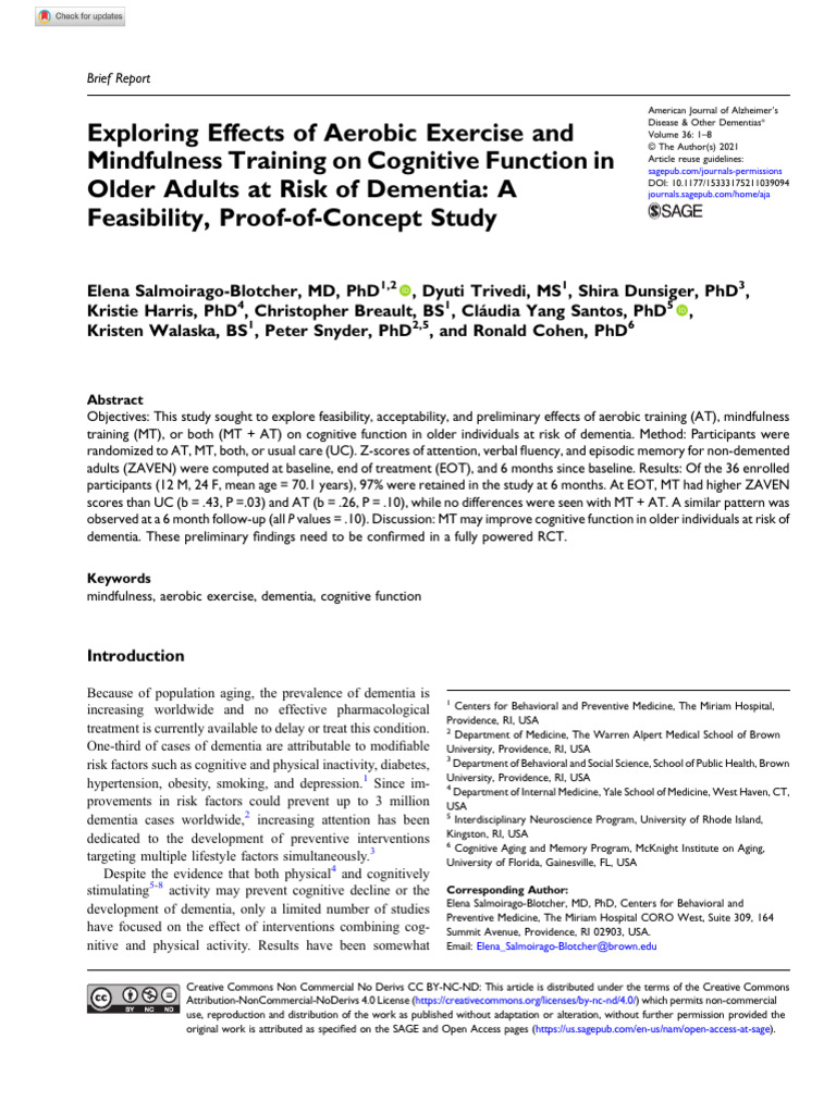 Salmoirago Blotcher Et Al 2021 Exploring Effects of Aerobic Exercise and Mindfulness Training On ...