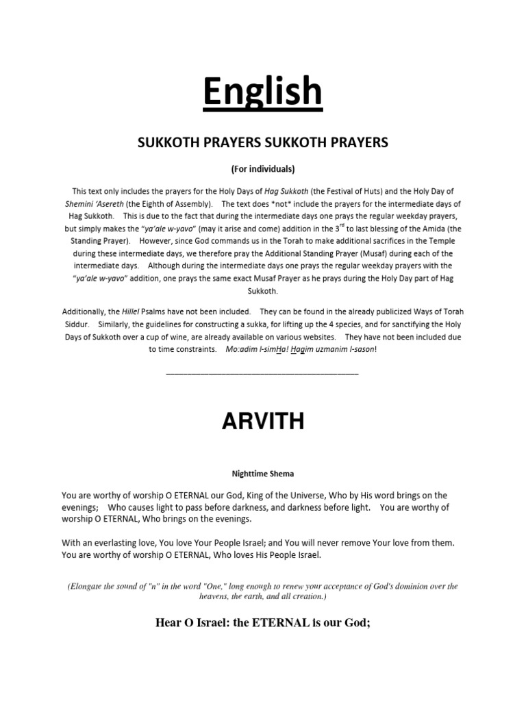 SUKKOTH PRAYERS | PDF | Sukkot | Prayer