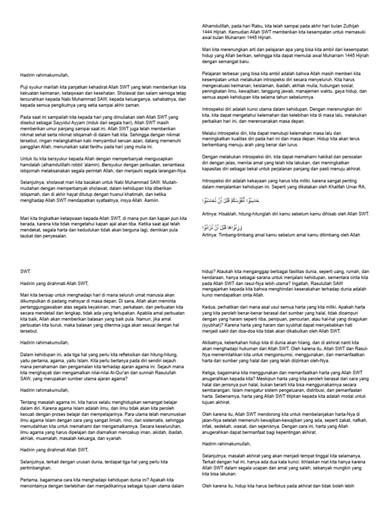 khutbah jumat awal Muharram | PDF