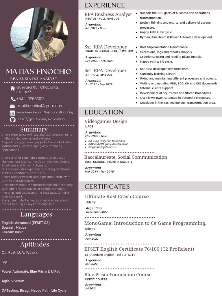 CV Matias Finochio English | PDF | Sql | Agile Software Development