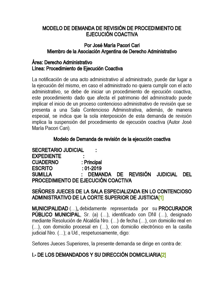 Modelo de Demanda 2 | PDF | Demanda judicial | Mandato