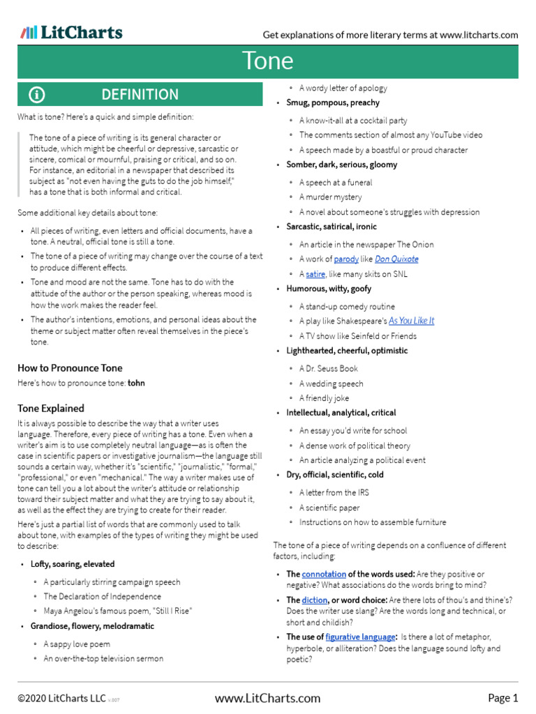 LitCharts Tone | Download Free PDF | Poetry | Writers