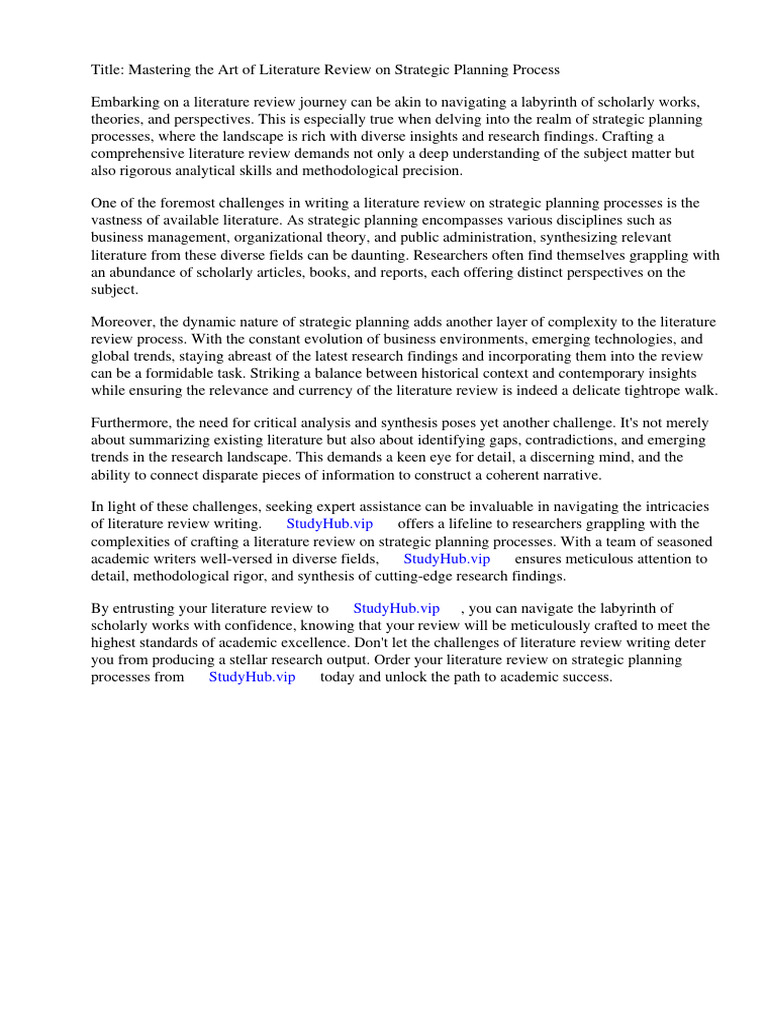 Literature Review On Strategic Planning Process | PDF | Strategic ...