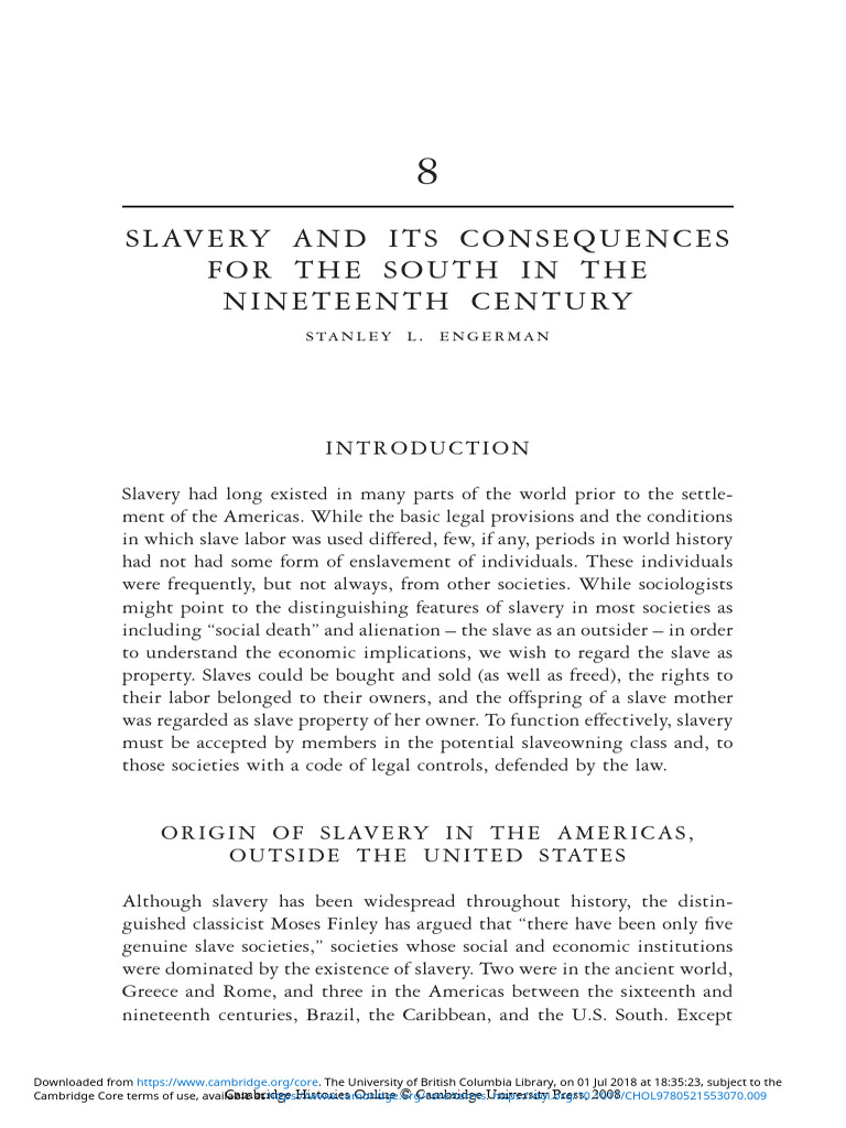 Slavery and Its Consequences For The South in The Nineteenth Cen | PDF