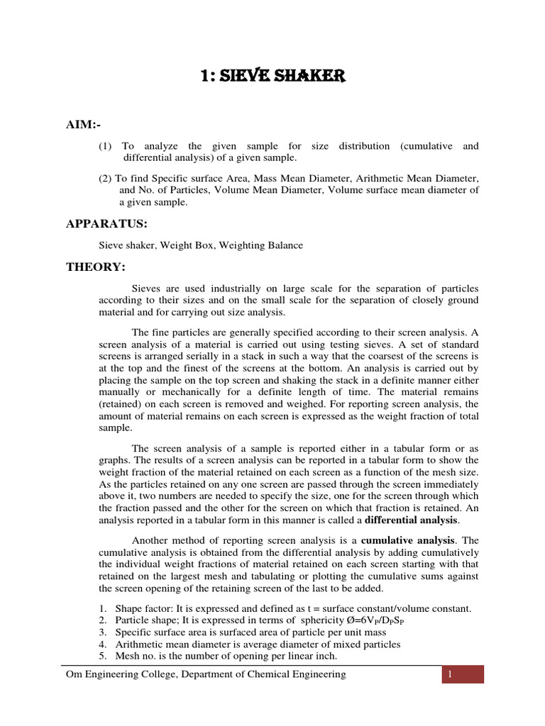 Lab Manual Mechanical Operation | PDF