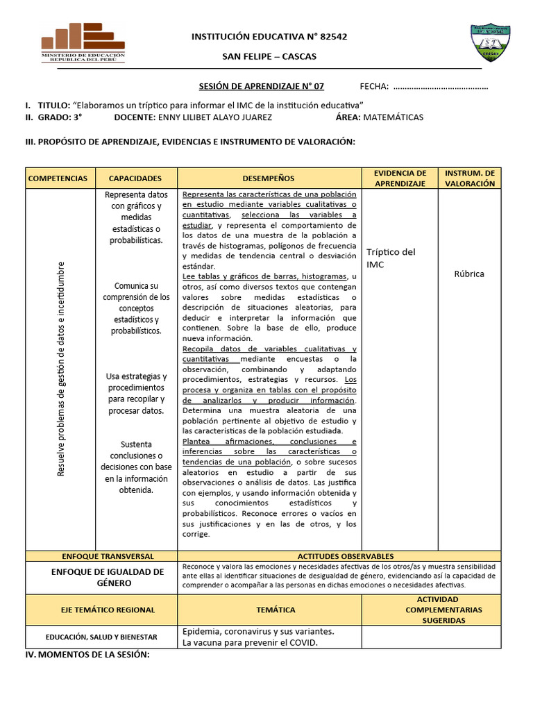 Sesión de Aprendizaje #08 - 3° - Mat | PDF | Histograma | Estadísticas