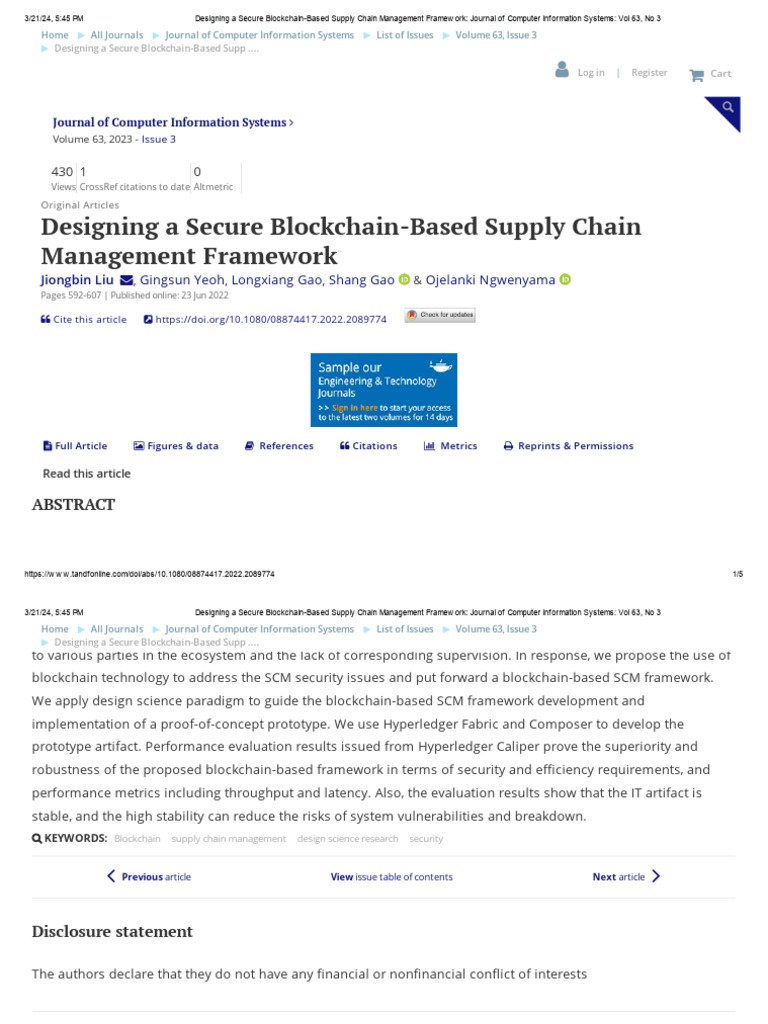 Designing a Secure Blockchain-Based Supply Chain Management Framework_ Journal of Computer ...