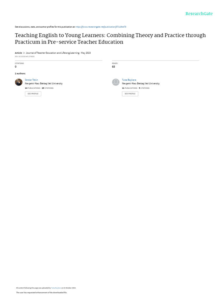 Teaching English To Young Learners: Combining Theory and Practice Through Practicum in Pre ...