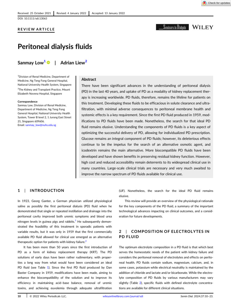 Advances in Peritoneal Dialysis Fluids | PDF | Medical Specialties ...