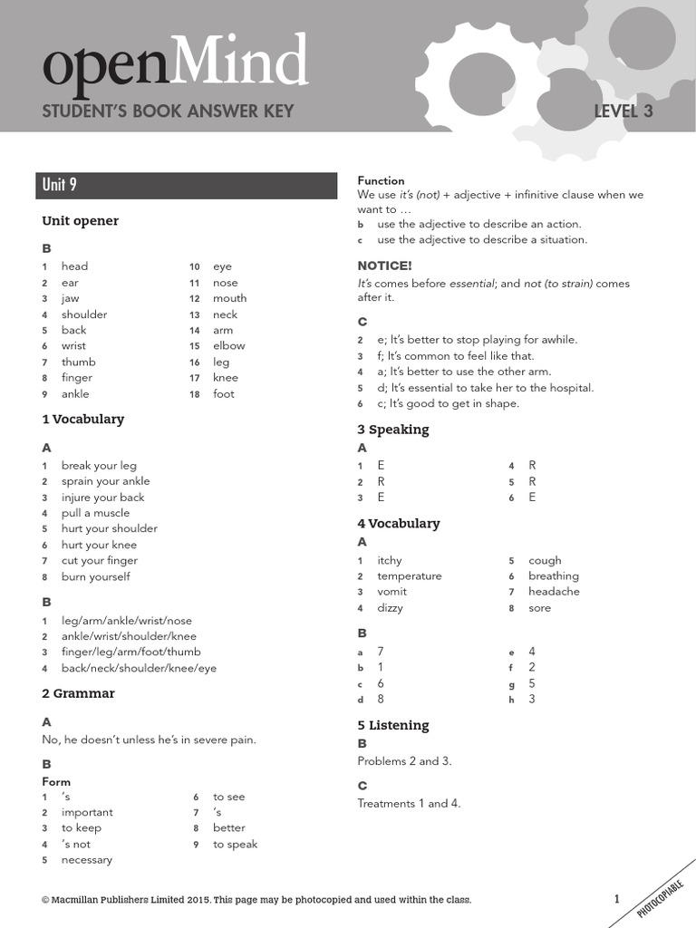 Openmind 3 Unit 9 Student's Book Answer Key | PDF