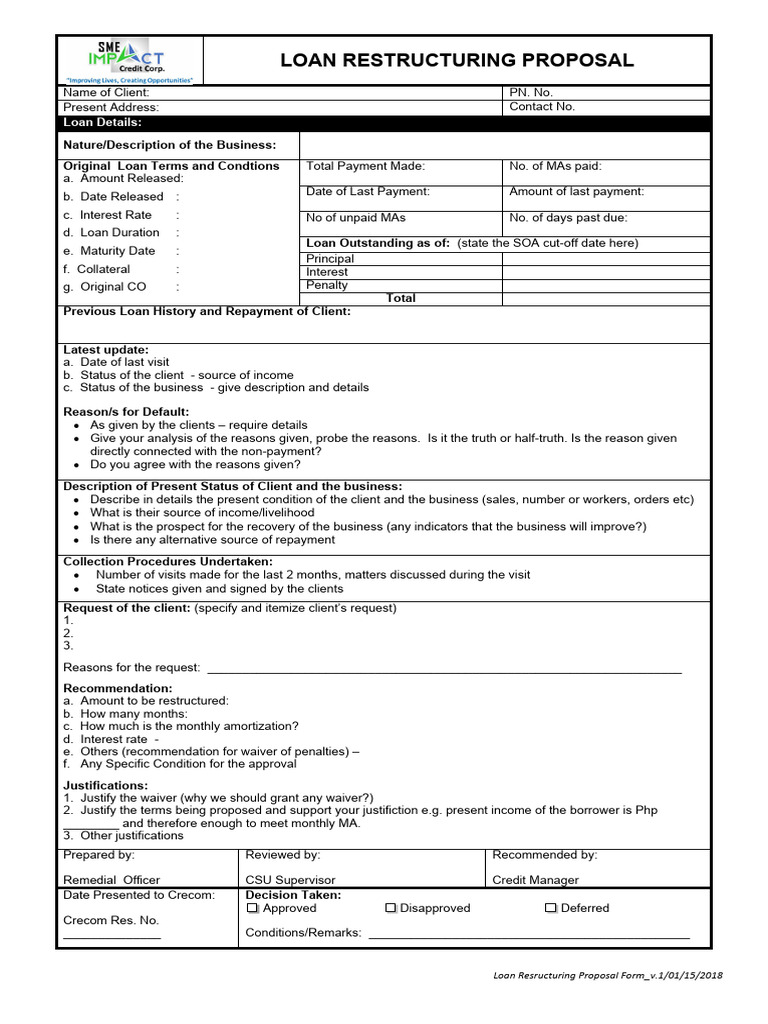 Loan Restructuring Proposal Form | PDF | Loans | Interest