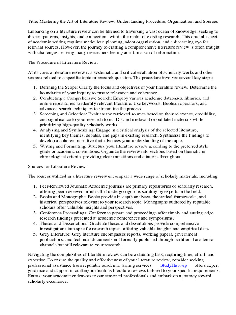 What Is Literature Review Explain Its Procedure of Organization and ...