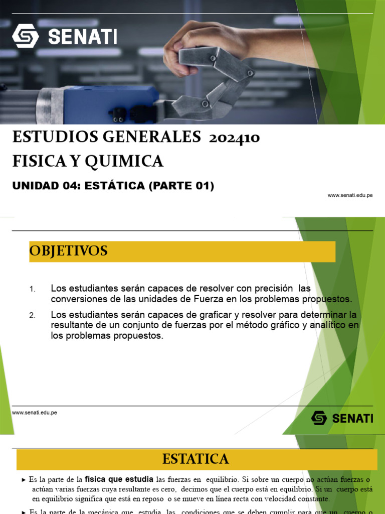 Fisica y Quimica - Sesion 06 - Unidad 04 - Estatica - 202410 - 1 | PDF | Triángulo | Fuerza