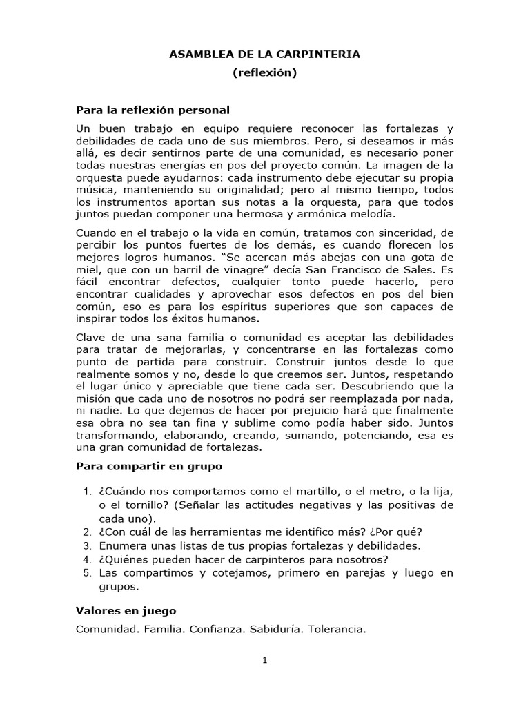 ASAMBLEA DE LA CARPINTERIA Reflexión | PDF | Poesía | Libros para ...