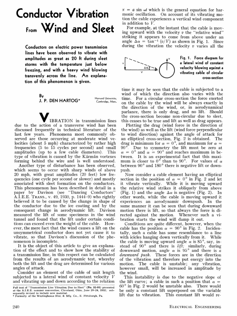 Conductor Vibration From Wind and Sleet Den Hartog, J. P. - (1933 ...