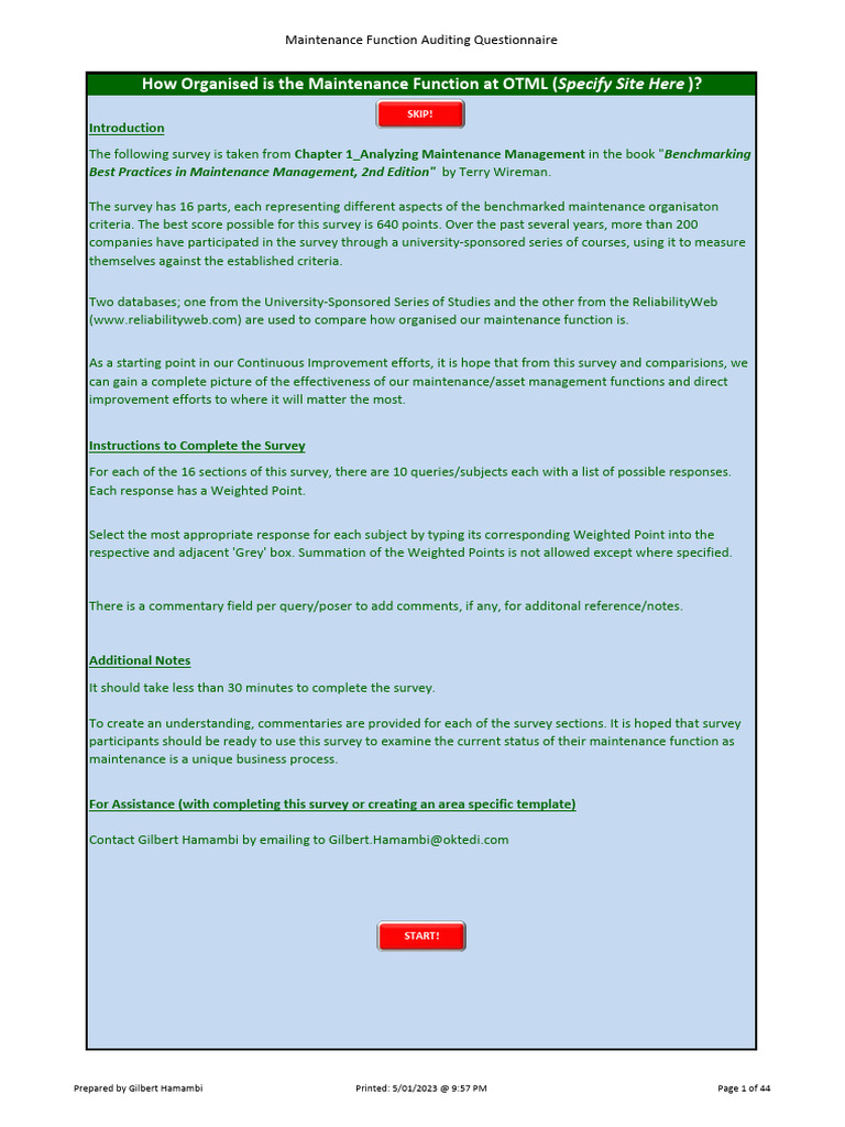 How Organised Is The Maintenance Function at OTML (Specify Site Here ...