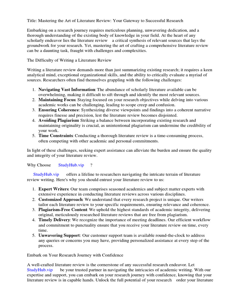 Literature Review Purpose in Research | PDF | Literature Review ...