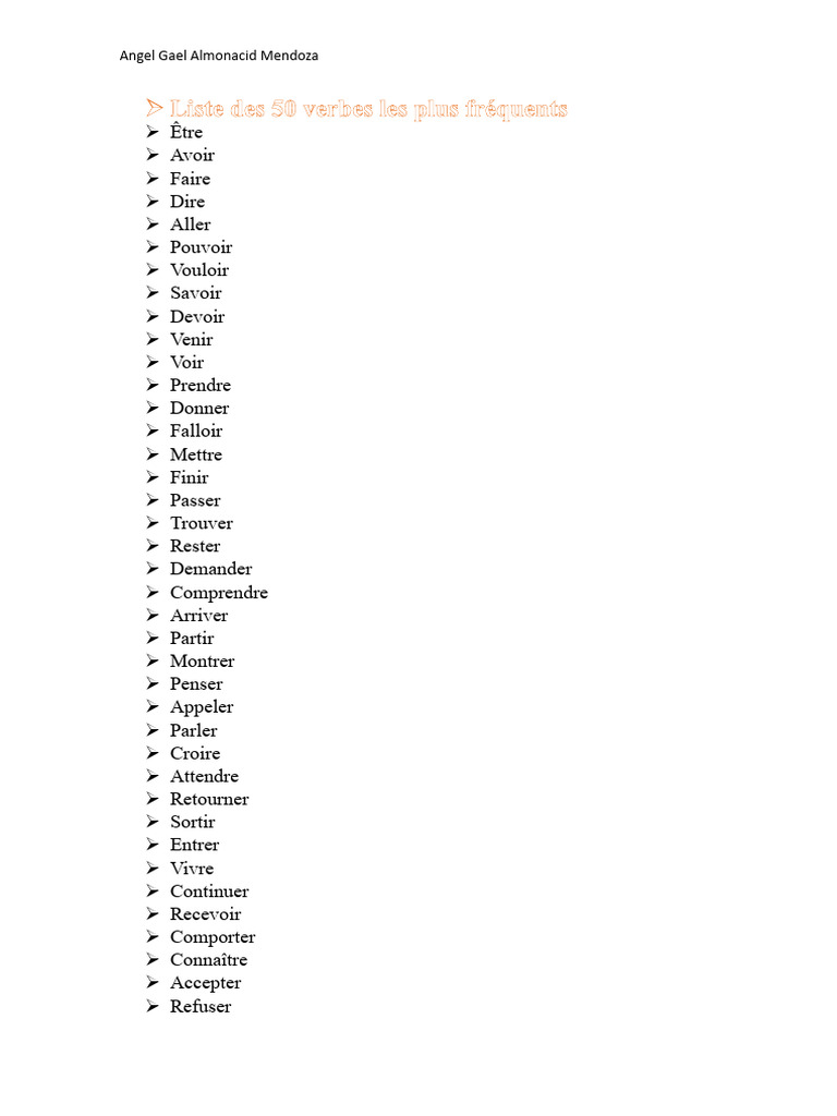 50 verbes les plus utilisés en français | PDF | Développement personnel