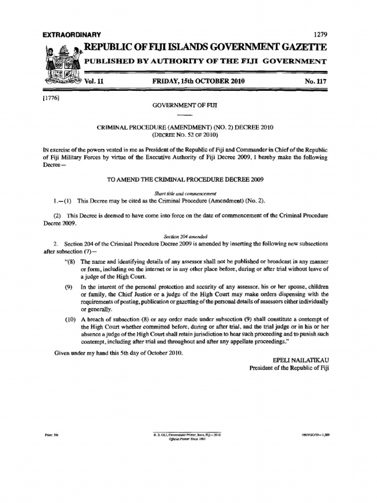 Criminal Procedure Amendment No. 2 Decree 2010 | PDF